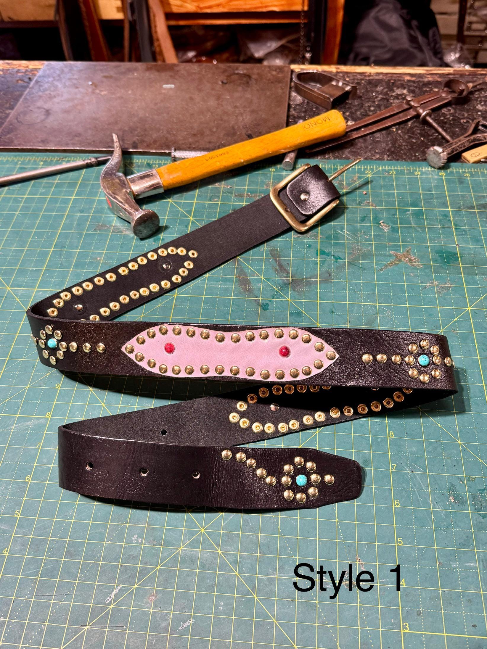 Handmade Studded Rivet Unisex Western Cowboy Style Leather Belt - Etsy