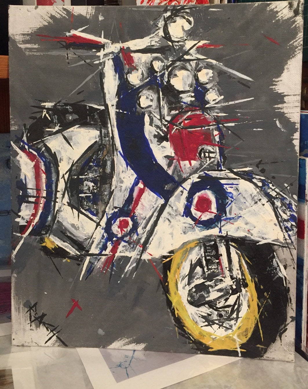 Mod Scooter Moped acrylic painting GB Motorbike art | Etsy