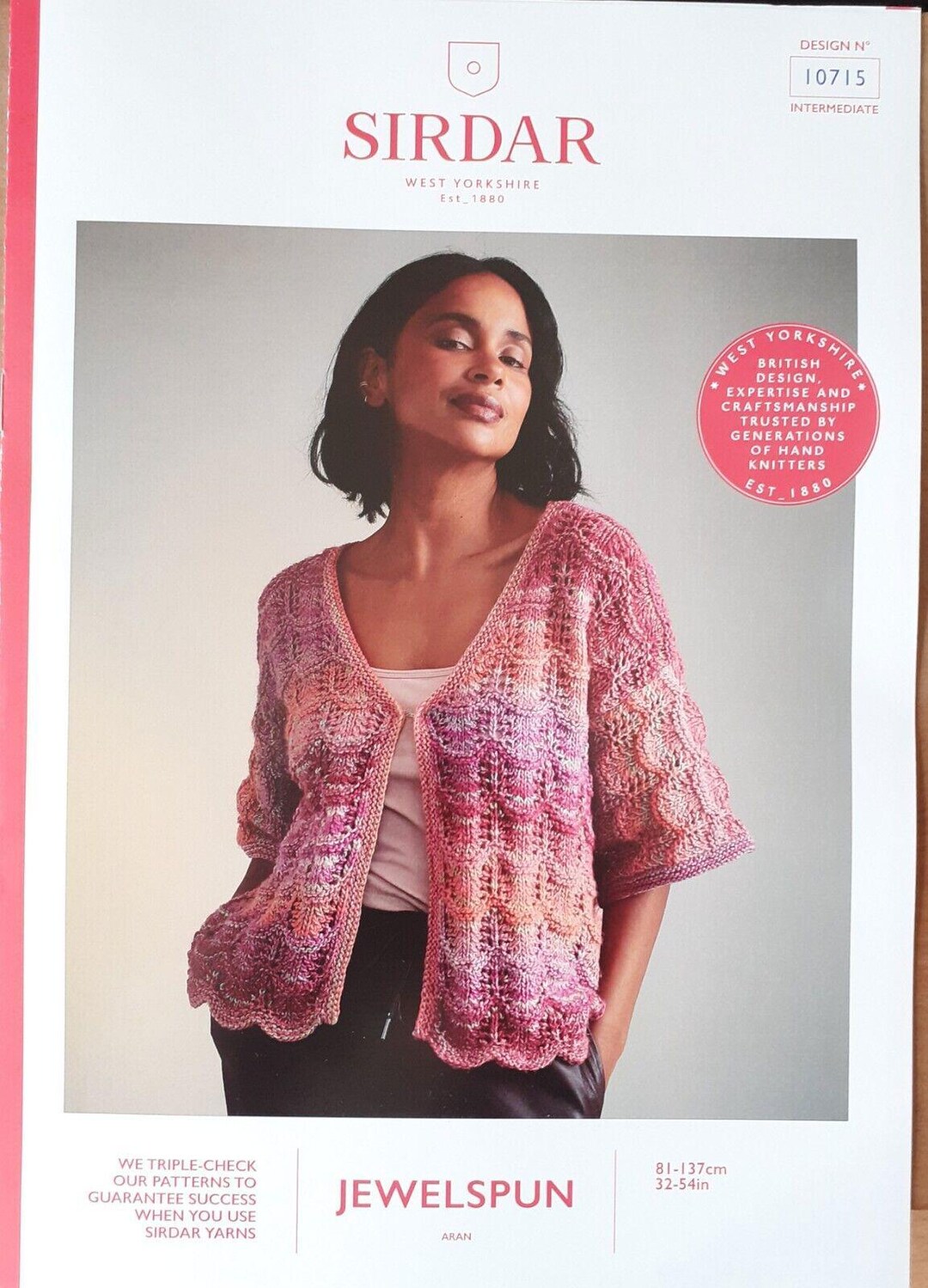 Sirdar Aran Knitting Pattern 10715 Womens Jewelspun Aran Cardigan 32-54 ...