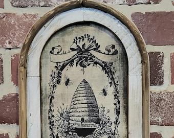 Bee Wall Decor Arch Window Frame Linen Wall Hanging French Farmhouse ...
