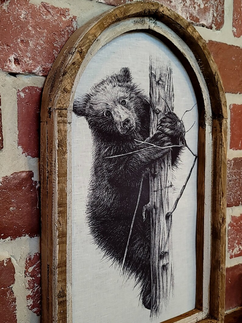 Framed Wildlife Art Bear Framed Wall Decor Forest Animal Linen - Etsy