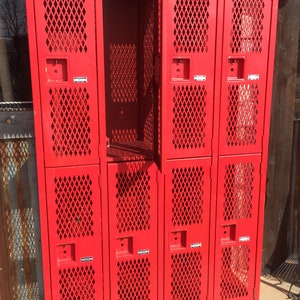 Vintage School Lockers Red Caged Gym Locker Imdustrial Metal Cabinet ...
