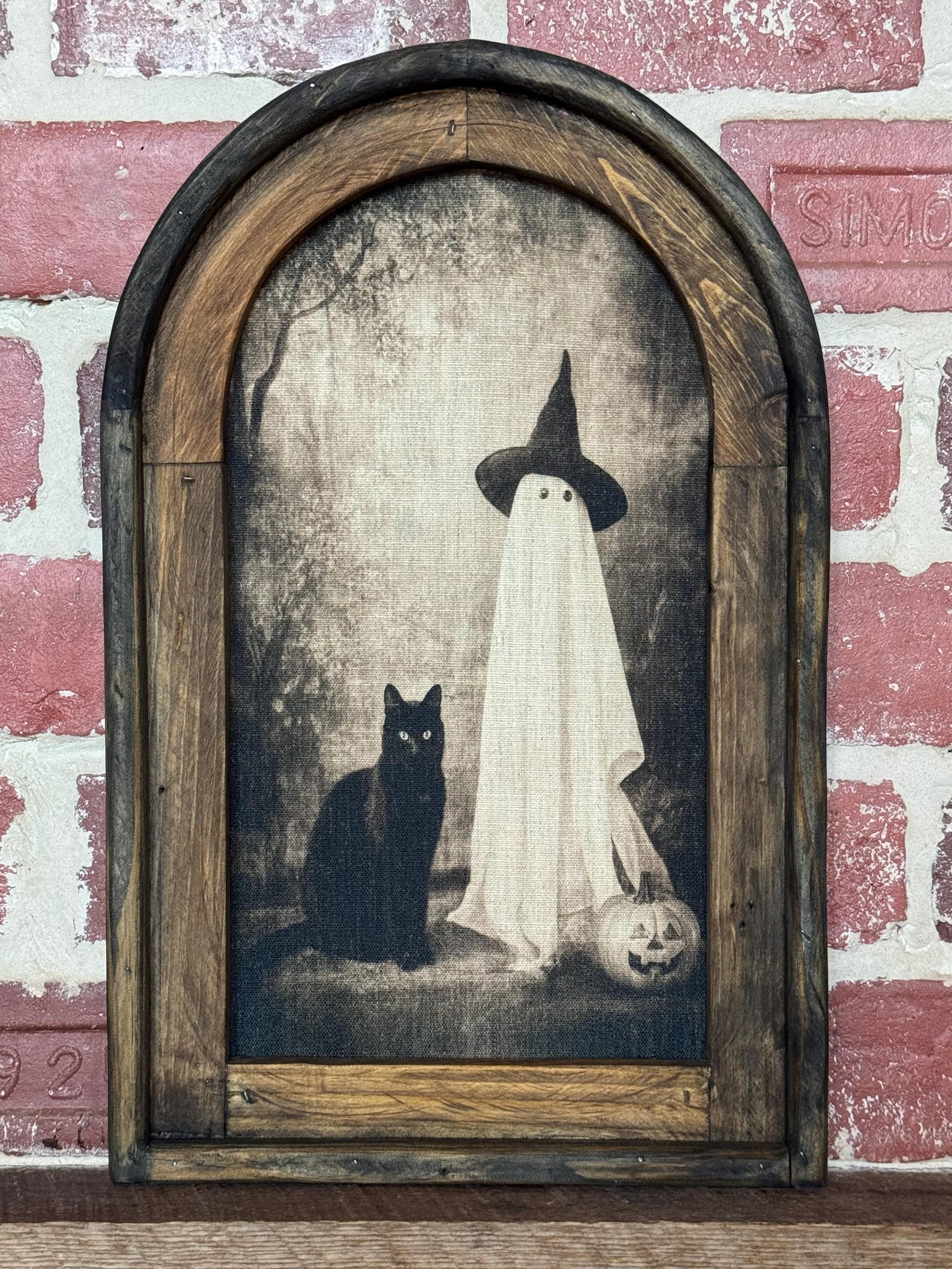 Wood Arch Frame Vintage Spooky Halloween Ghost Fabric Print Fall Dark ...