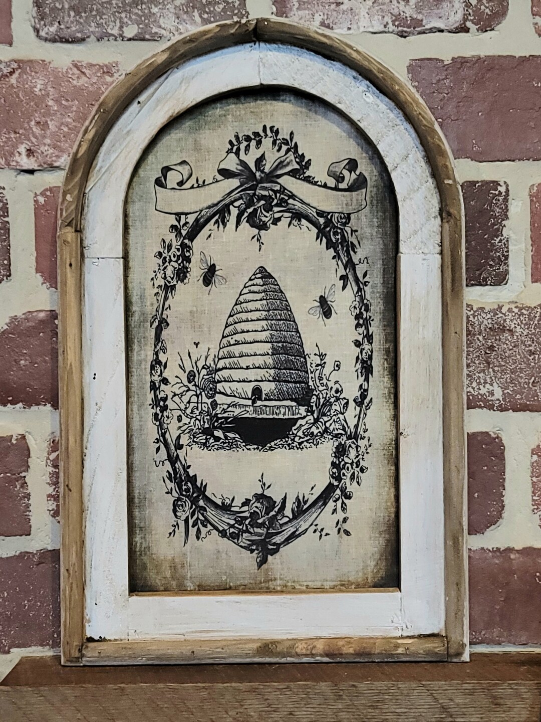 Framed Bee Sign Honey Bee Art Beehive Art Farmhouse Wall Decor Linen ...