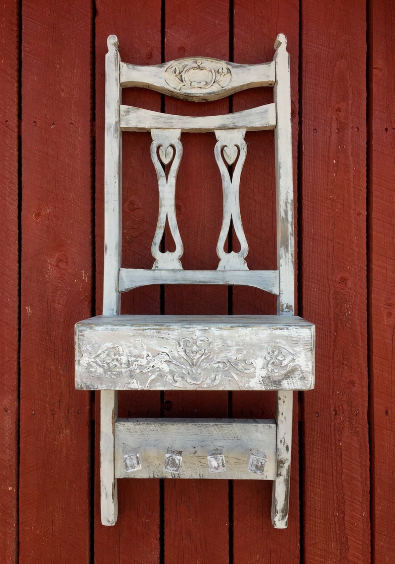 Repurposed Chair Shelf With Hooks Upcycled Chair Antique | Etsy