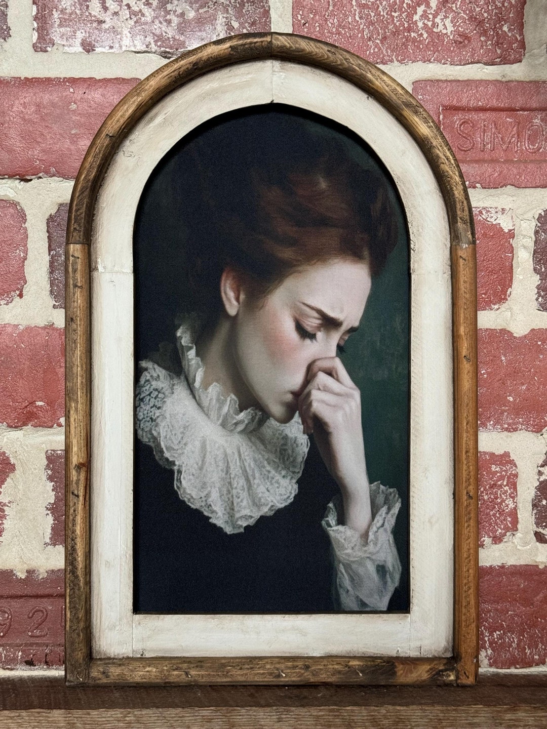 Arch Wood Frame Funny Bathroom Art Lady Plugging Nose Portrait Moody ...