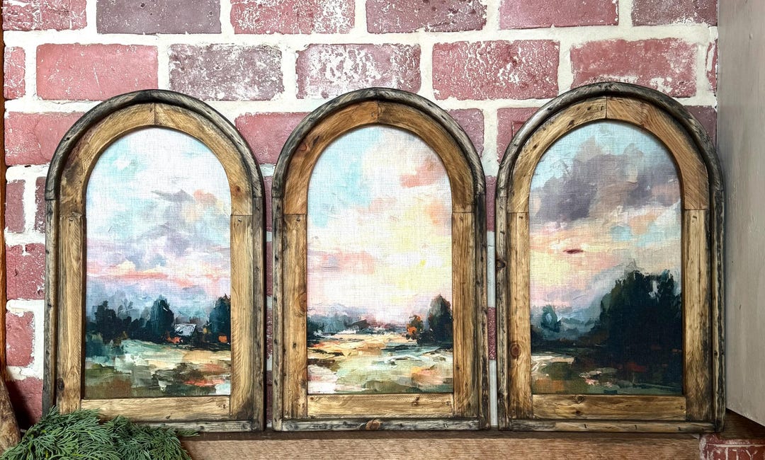3 Piece Vintage Landscape Fabric Print Triptych Scenery Extra Large ...