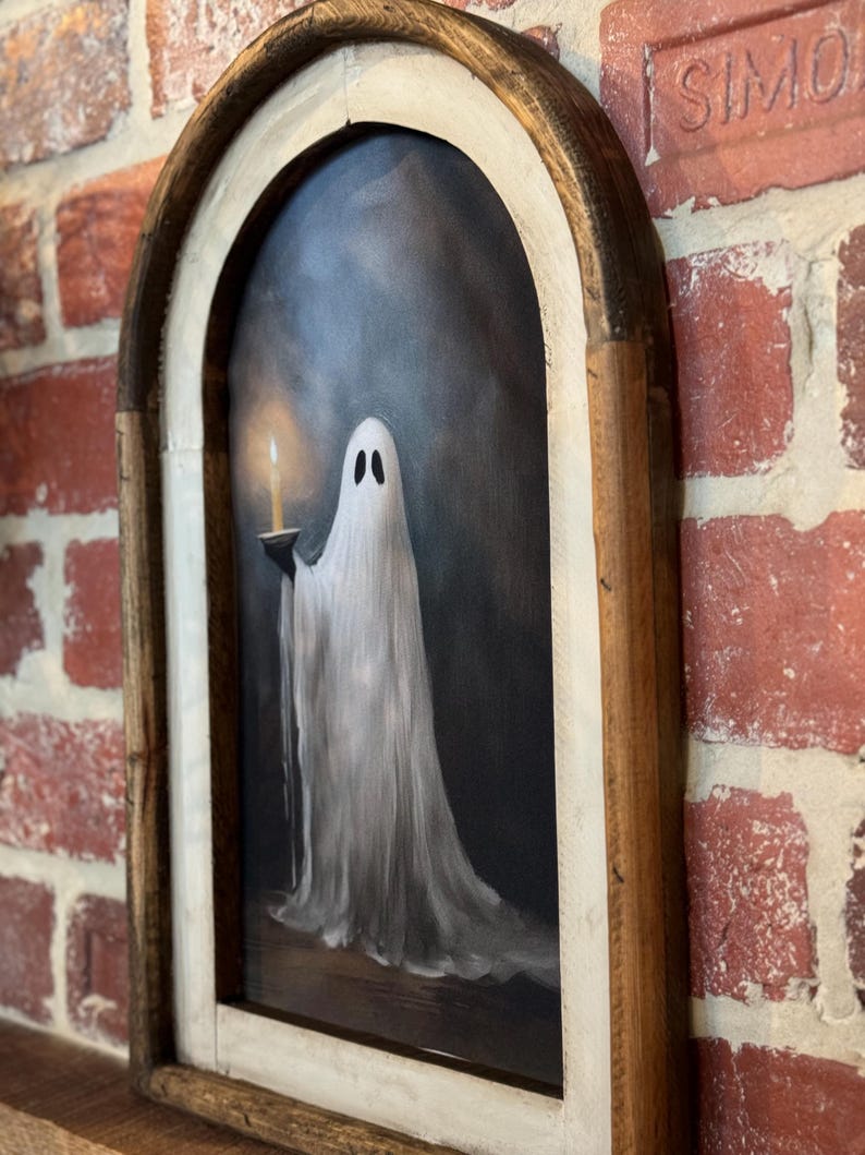 Framed Vintage Halloween Ghost With a Candle Spooky Ghost Fabric Print ...
