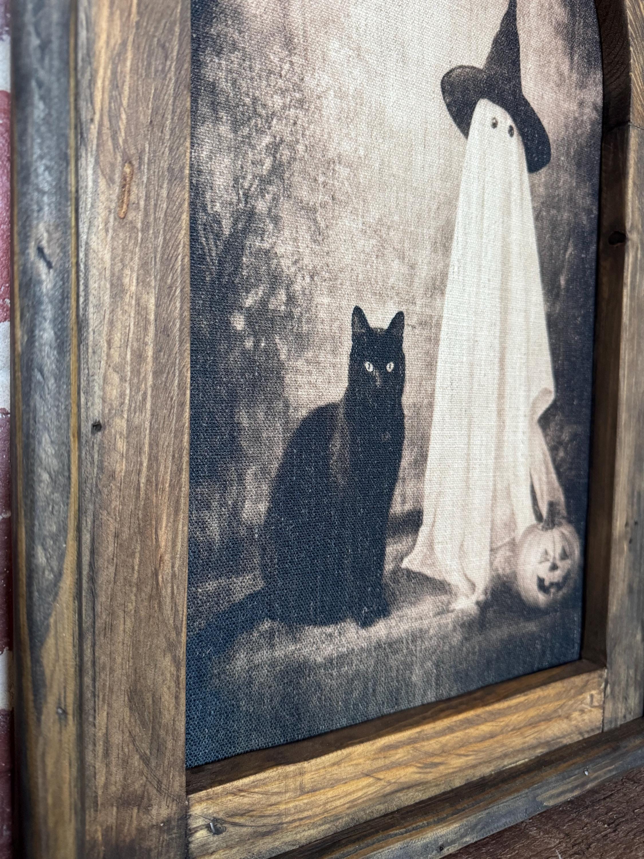 Wood Arch Frame Vintage Spooky Halloween Ghost Fabric Print Fall Dark ...