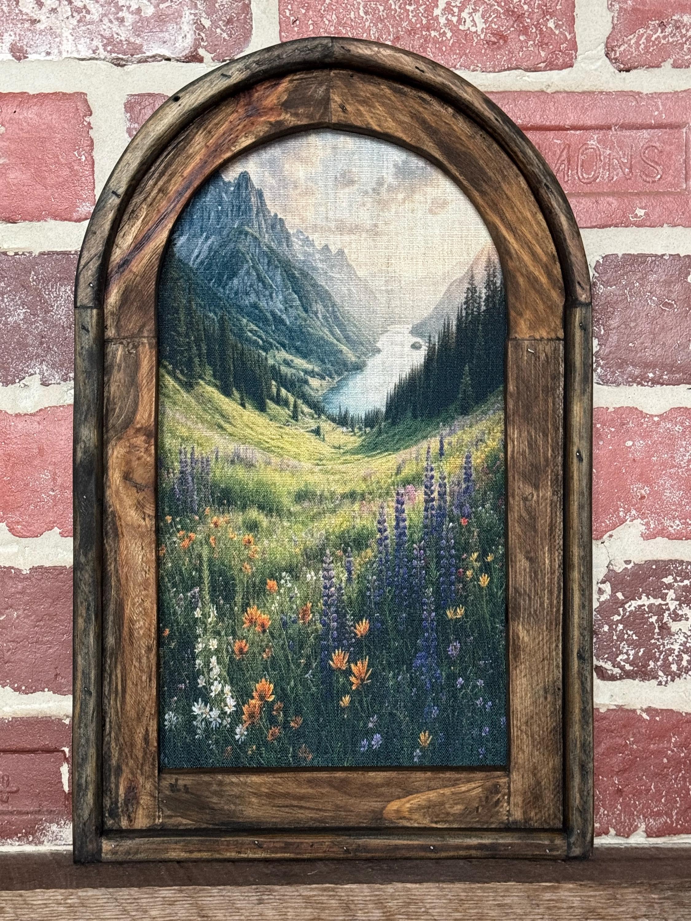 Arch Frame Mountain Wildflower Landscape Dark Academia Floral Wall Art ...