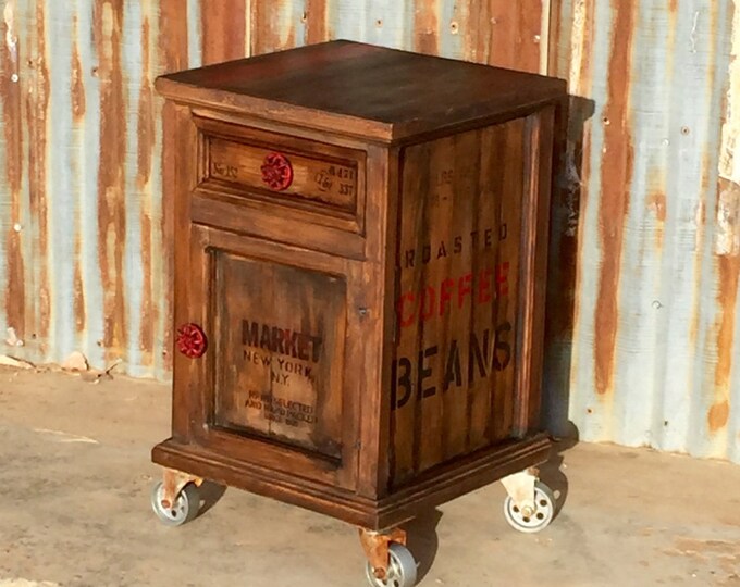 Rolling Industrial End Table Nightstand Steampunk Side Table Steampunk ...