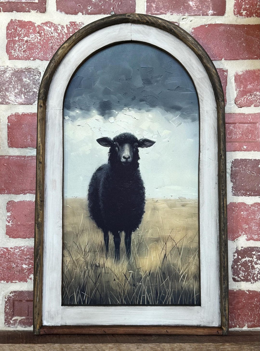 Arch Wood Frame Black Sheep Wall Art Fabric Print Vintage Moody Animal Wall Art Dark Cottagecore ...
