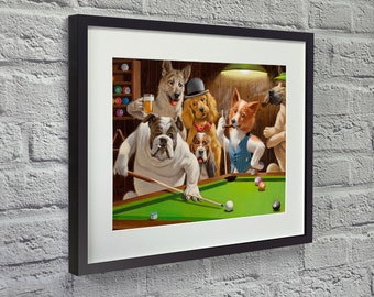 Framed Dogs Playing Pool - Etsy