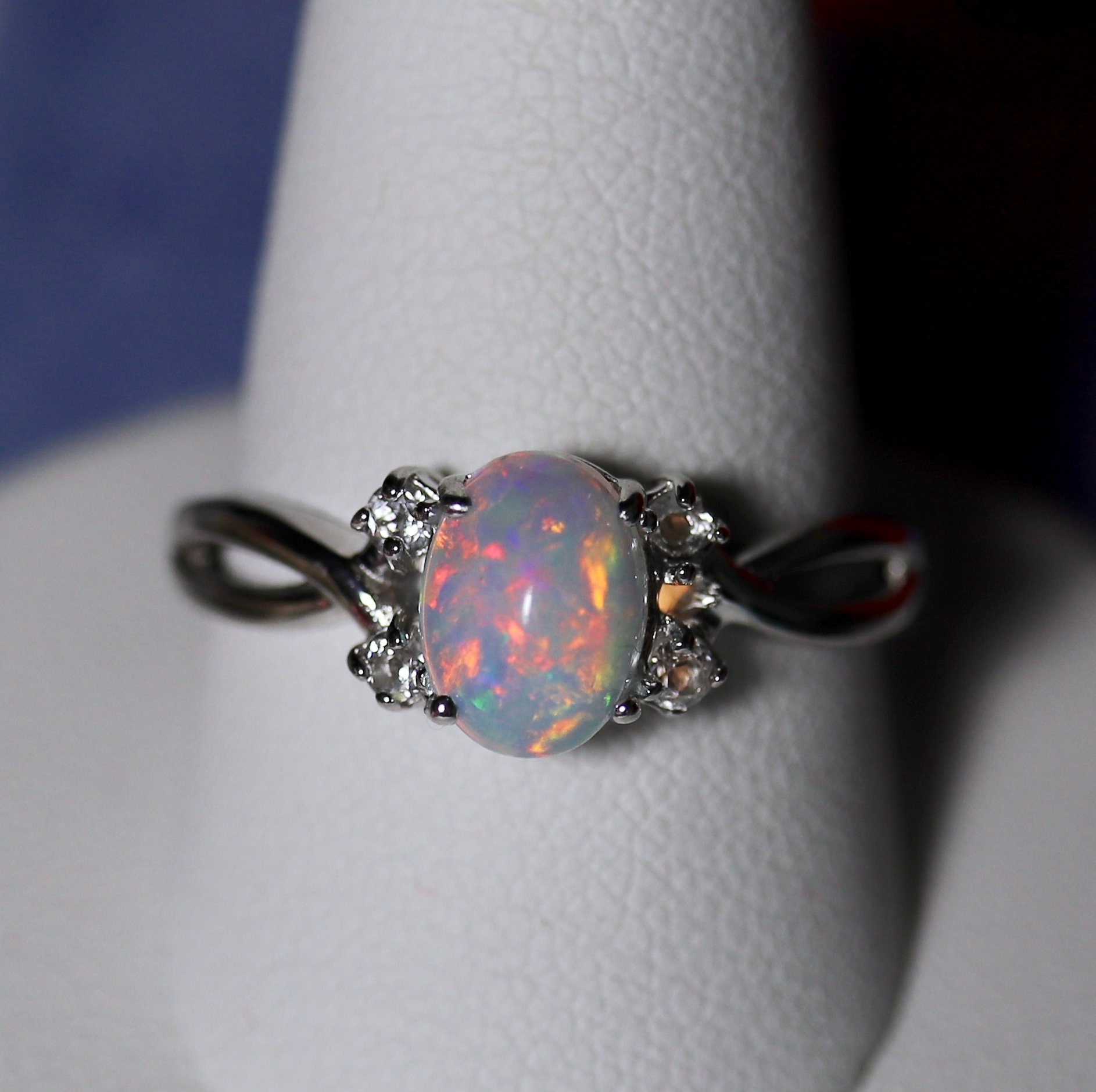 Wonderful glimmering fire opal, unique color palette, dainty opal ring ...