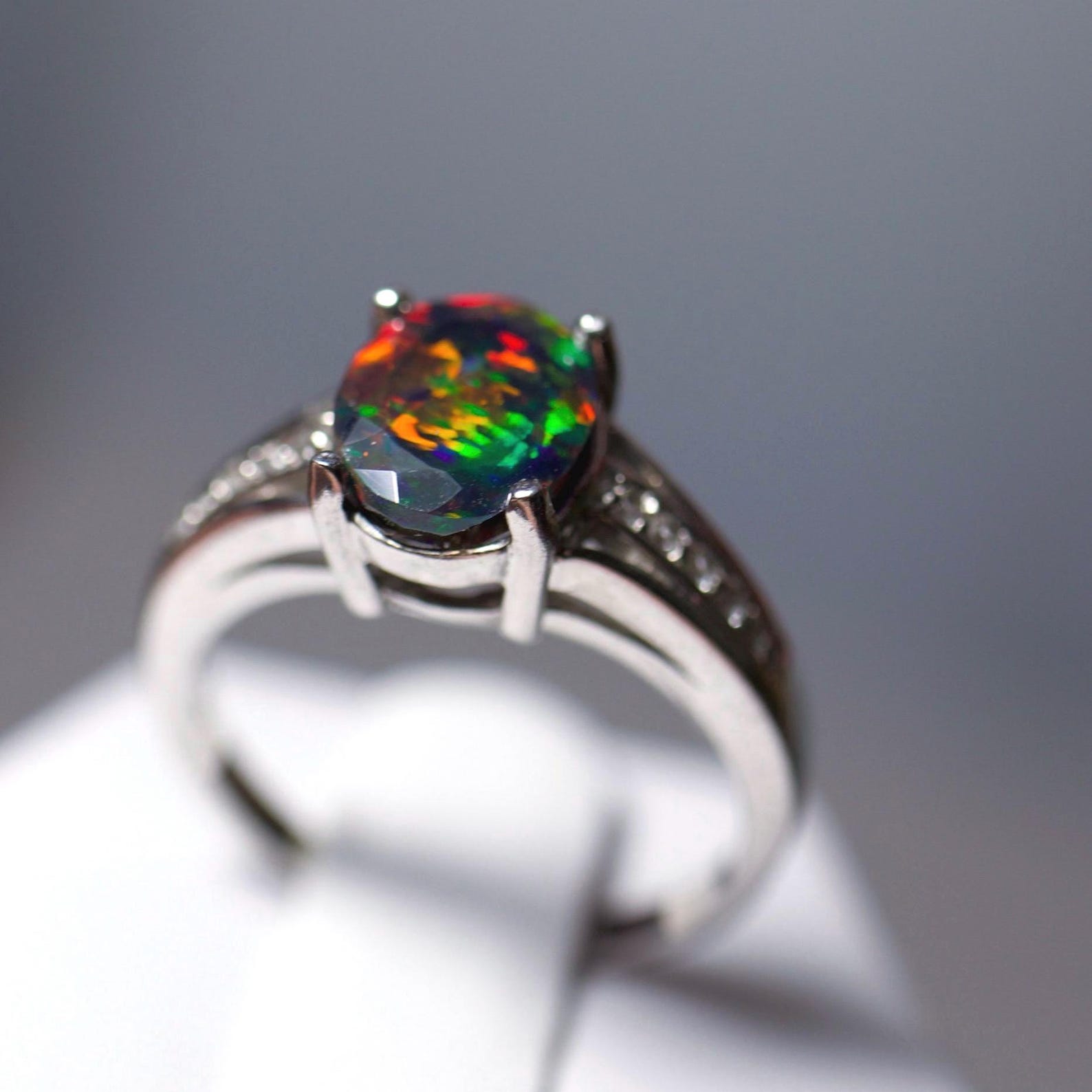 Black Fire Opal Engagement Ring Handcrafted With a Genuine Black Opal ...