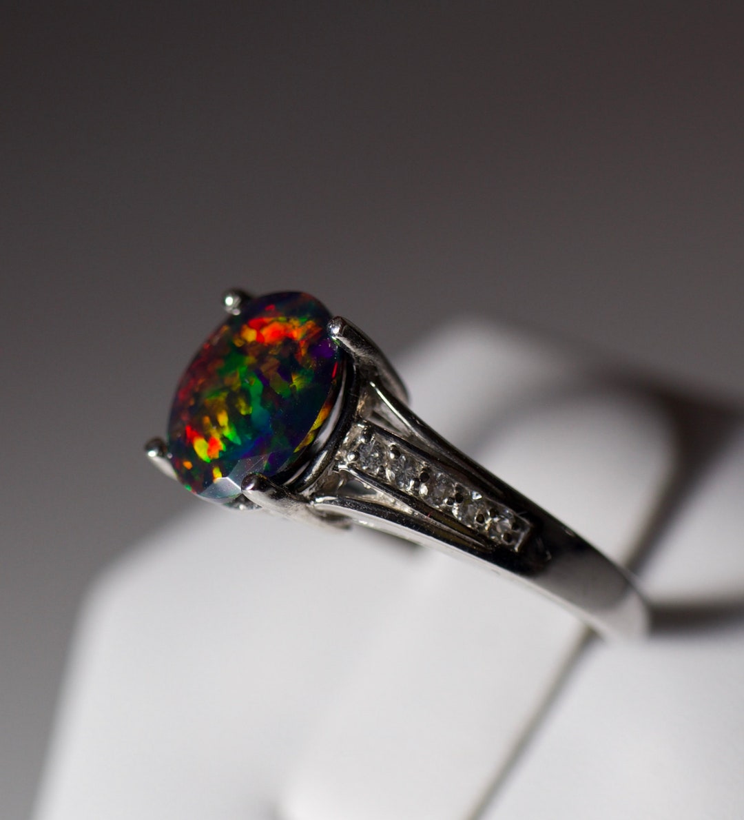 Black Fire Opal Engagement Ring