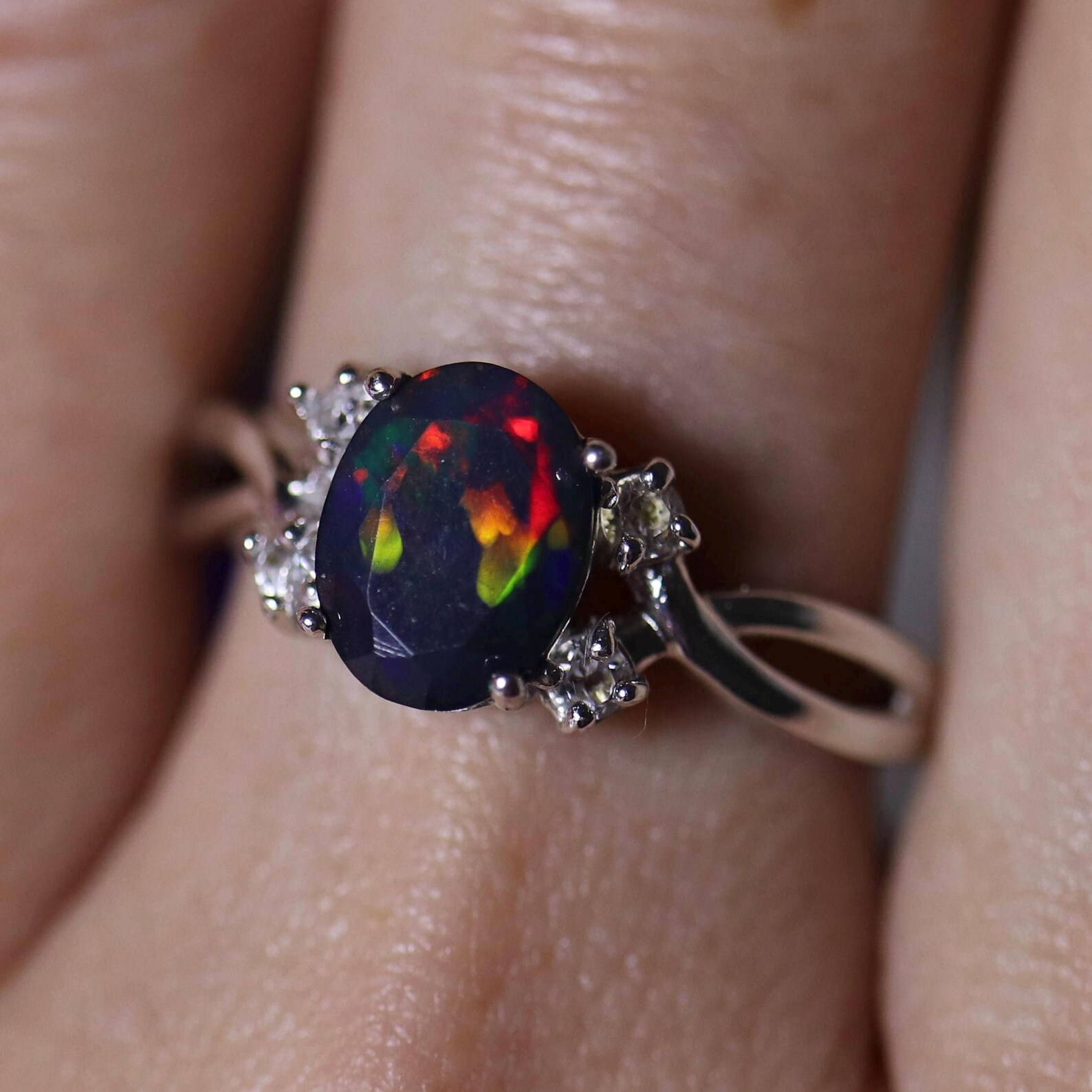 Black Fire Opal Engagement Ring/natural Opal Ring/opal Solitaire W ...