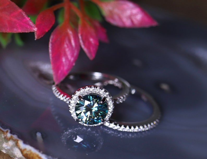 Blue Moissanite Moissanite Ring Set Blue Moissanite Ring - Etsy