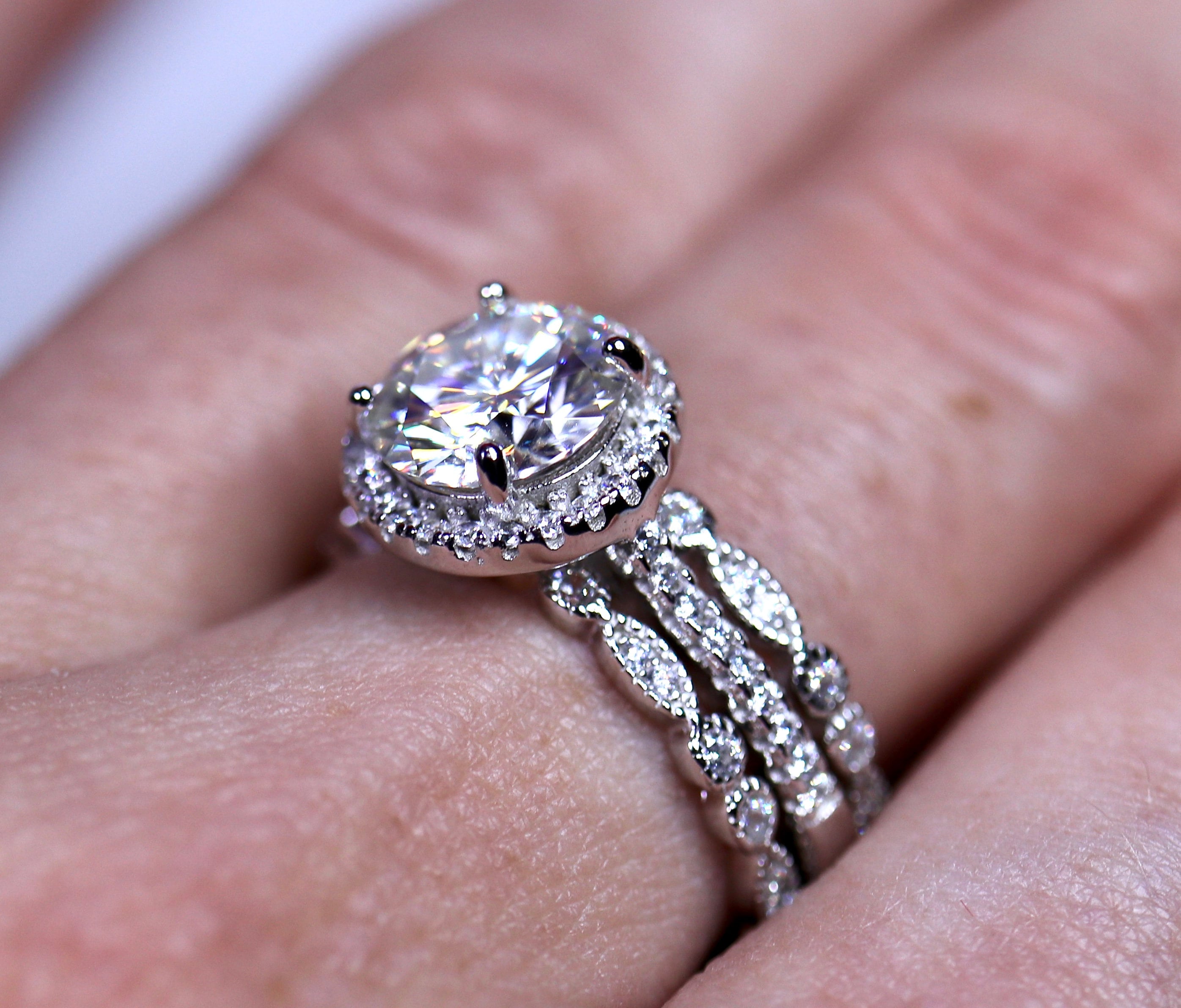 Moissanite Bridal Set Halo Moissanite Ring Classic Halo Ring Wedding
