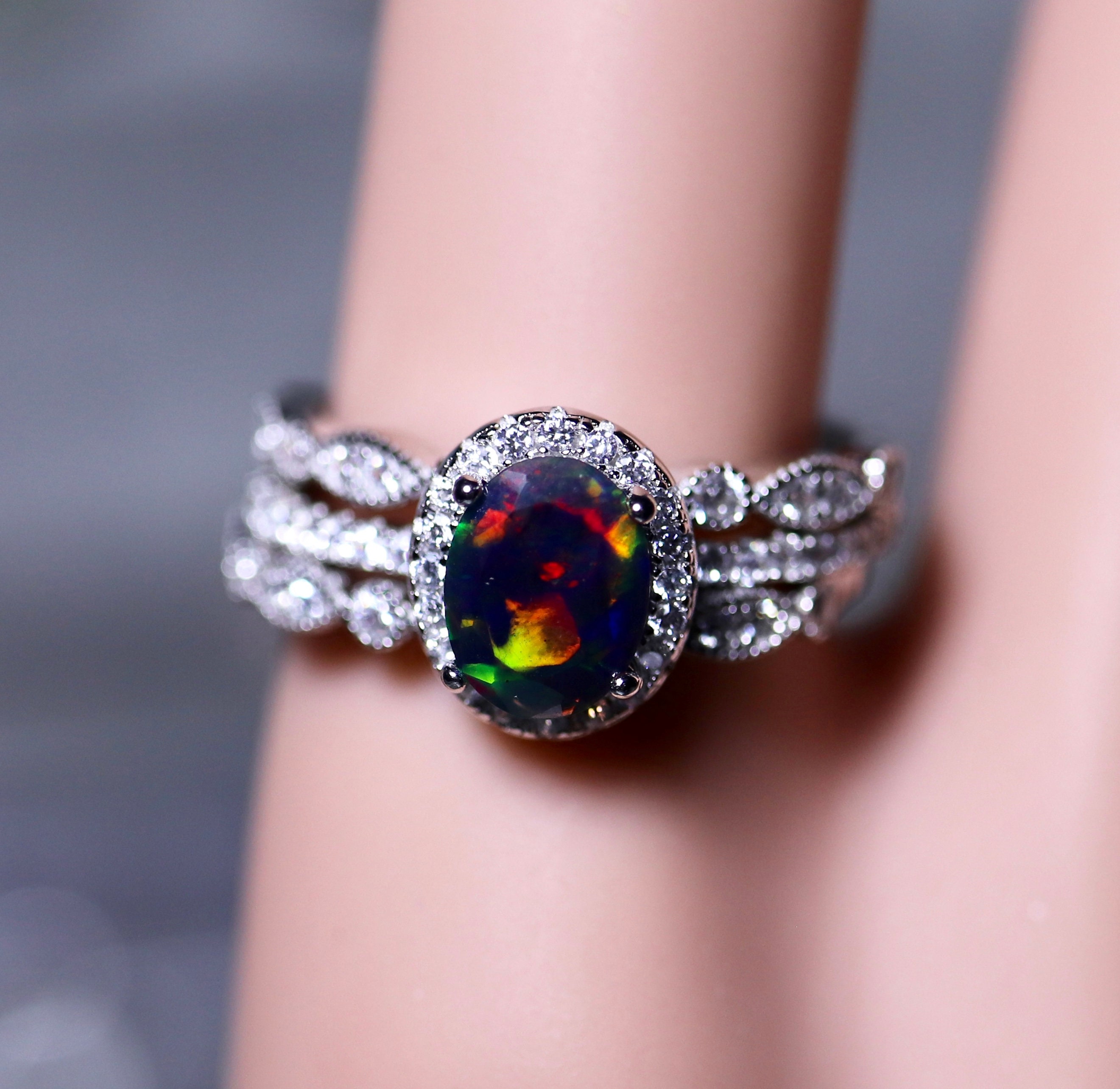 Black opal engagement ring set store