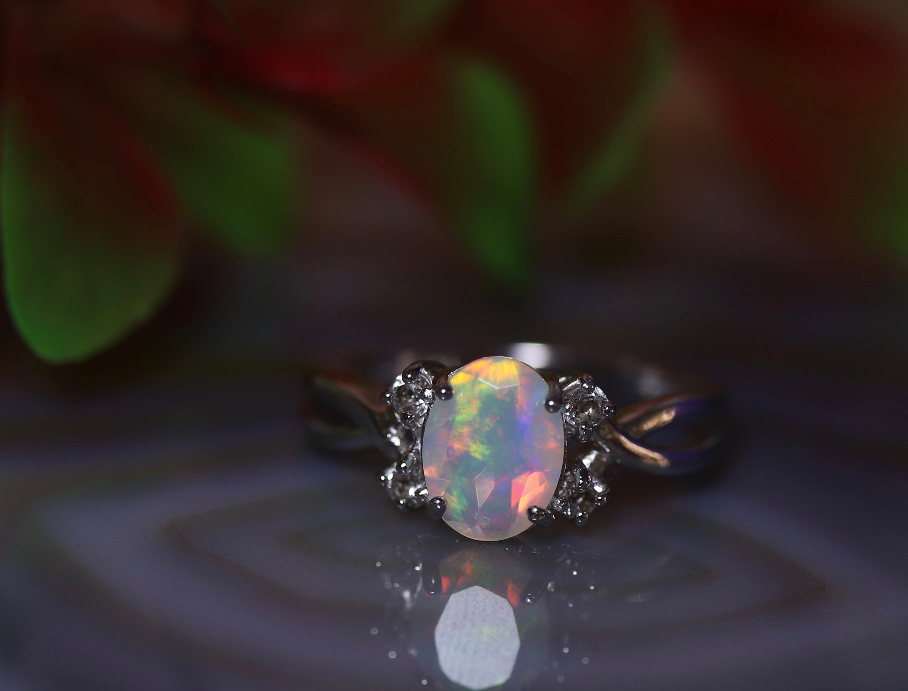 Natural opal ring, fire opal ring, opal engagement ring, rainbow opal ...