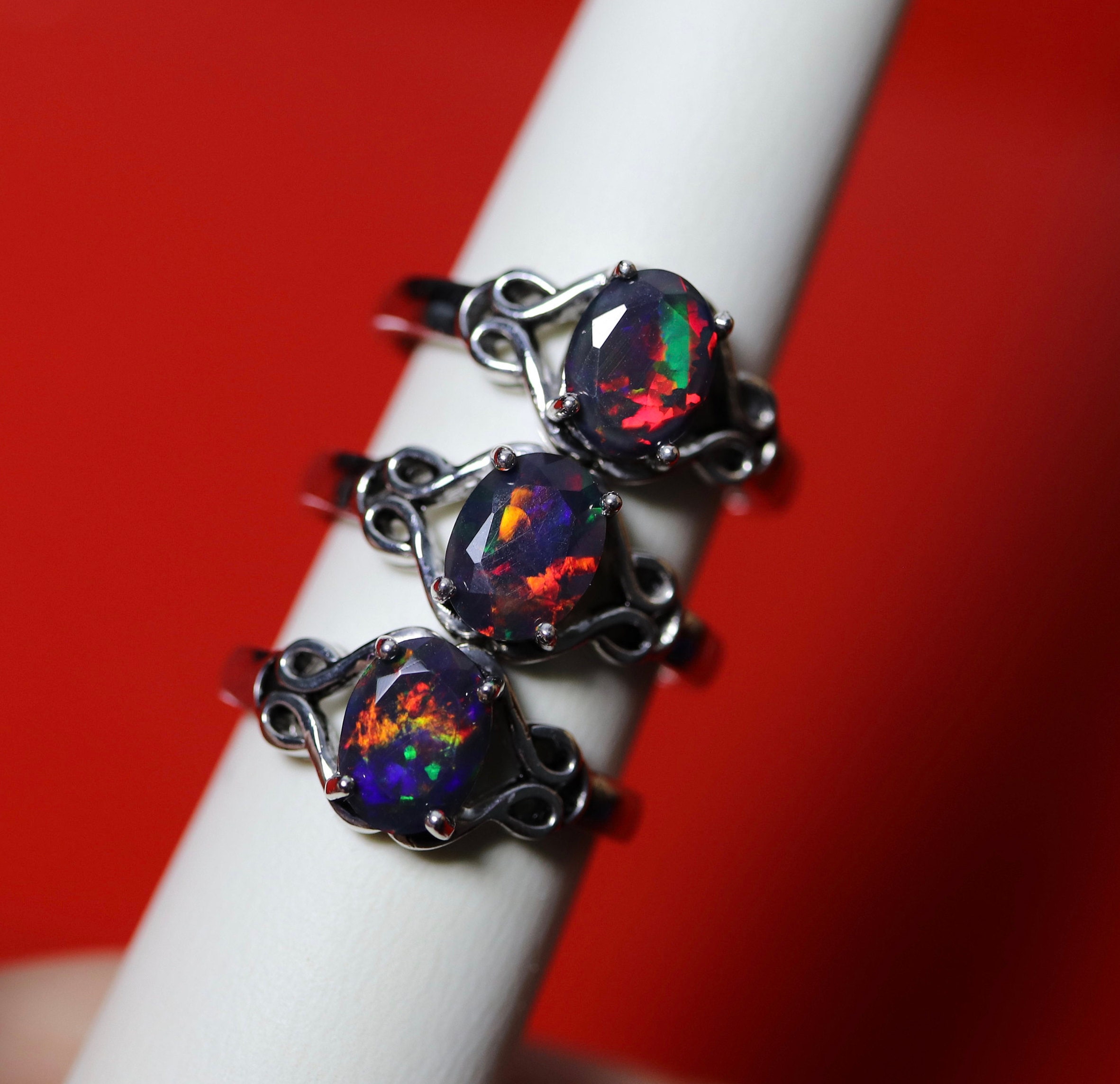 Celtic opal ring, black fire opal, silver opal ring, Celtic knot design ...