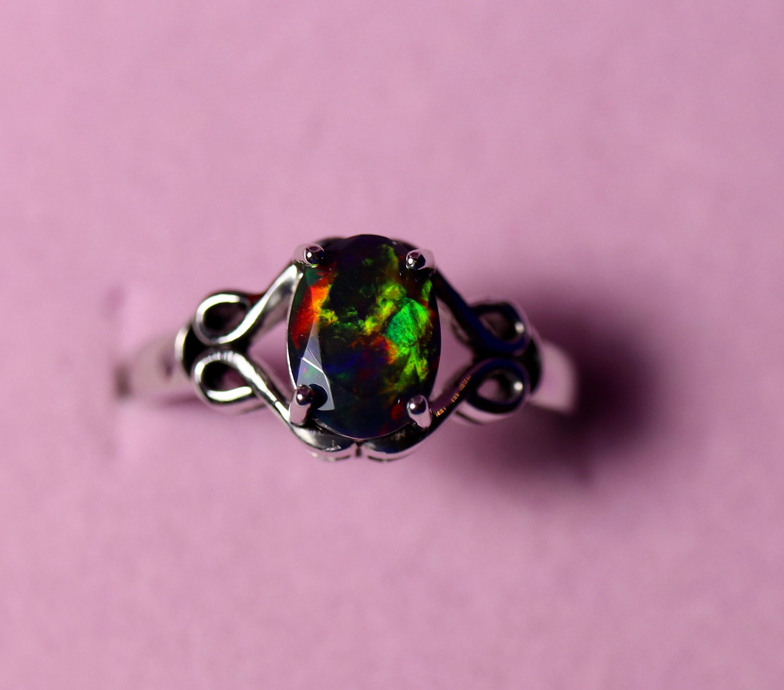 Celtic opal ring, black fire opal, silver opal ring, Celtic knot design ...