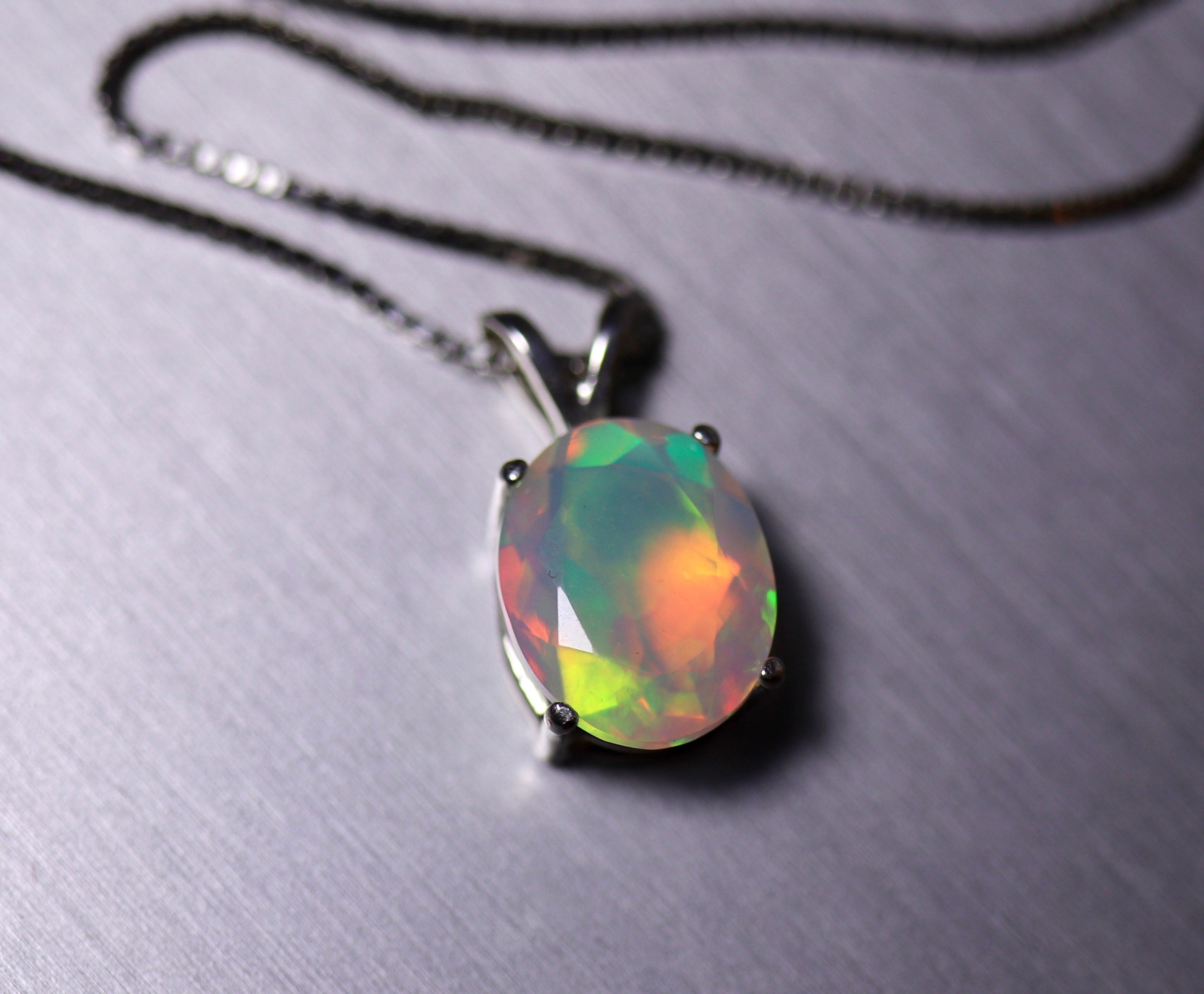 Natural opal pendant, rainbow opal necklace, genuine fire opal, glowing ...