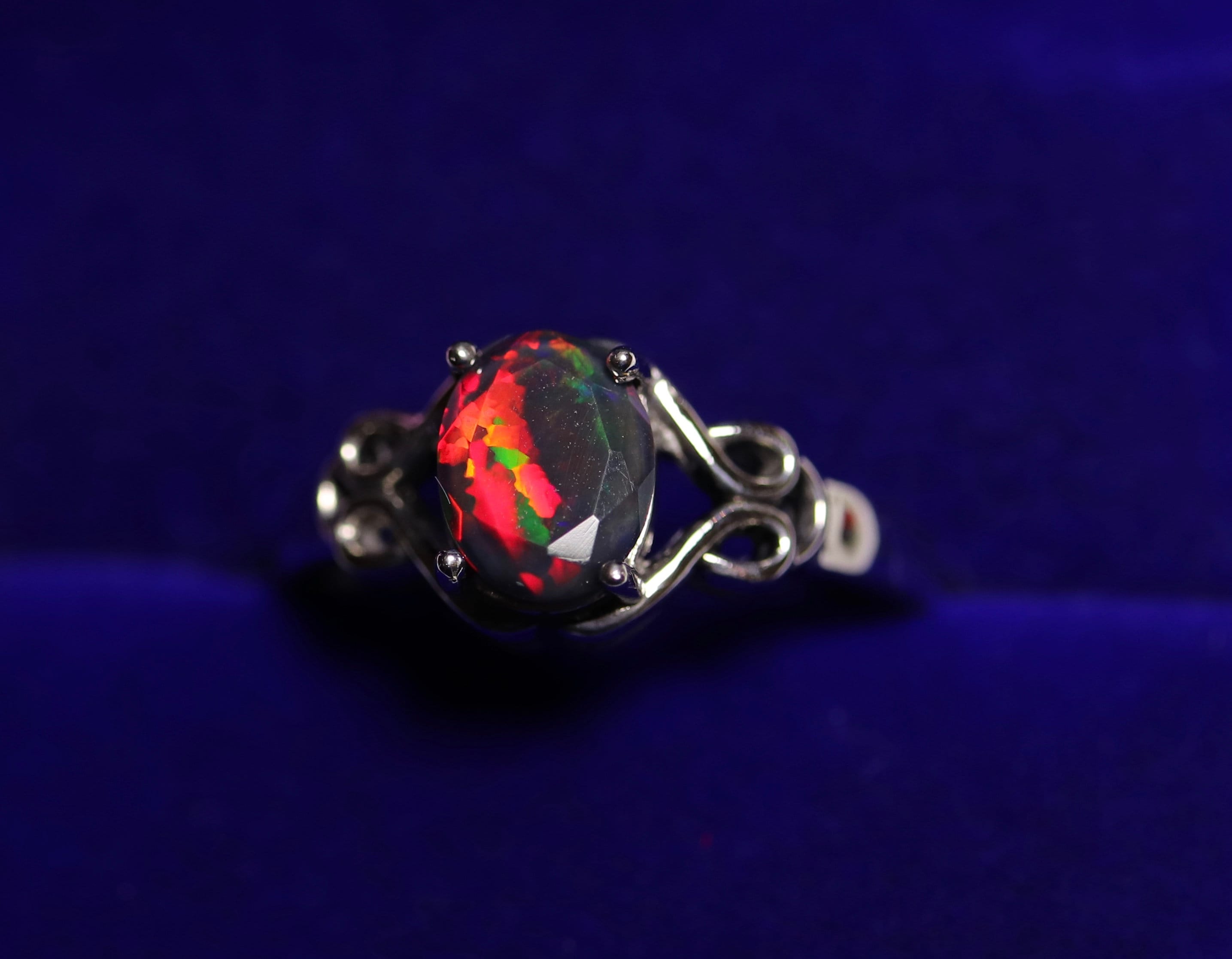 Celtic opal ring, black fire opal, silver opal ring, Celtic knot design ...