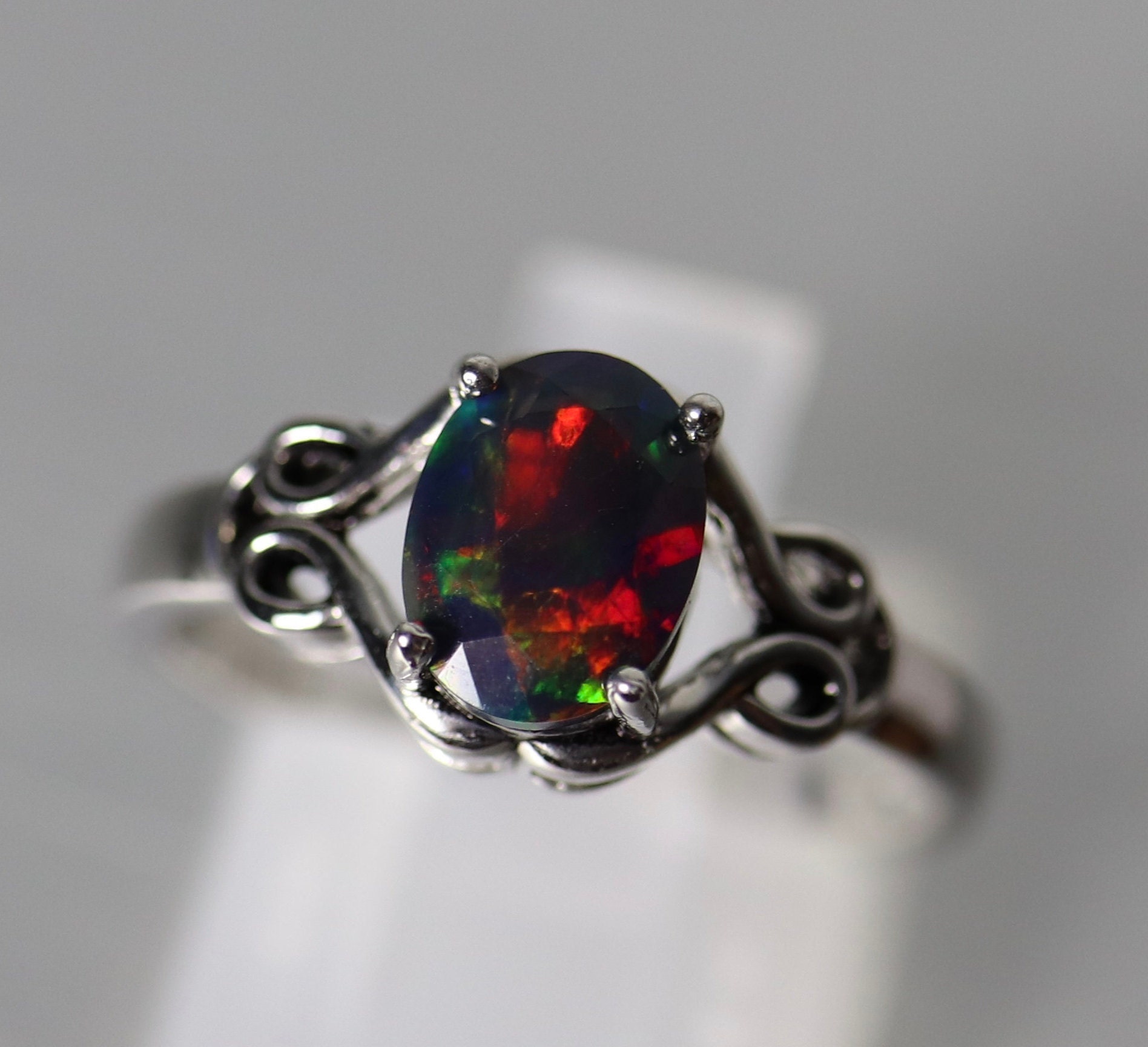 Celtic opal ring, black fire opal, silver opal ring, Celtic knot design ...