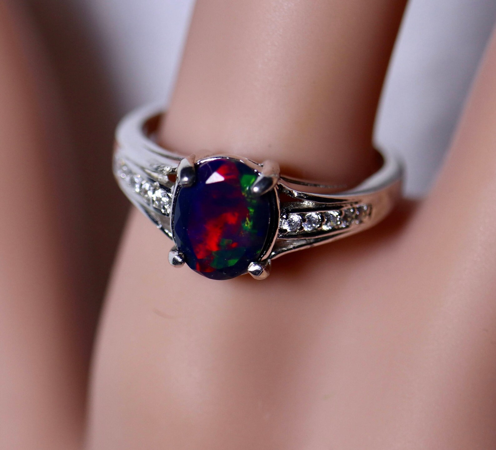 Black Fire Opal Ring Opal Engagement Ring Red Fire Black - Etsy