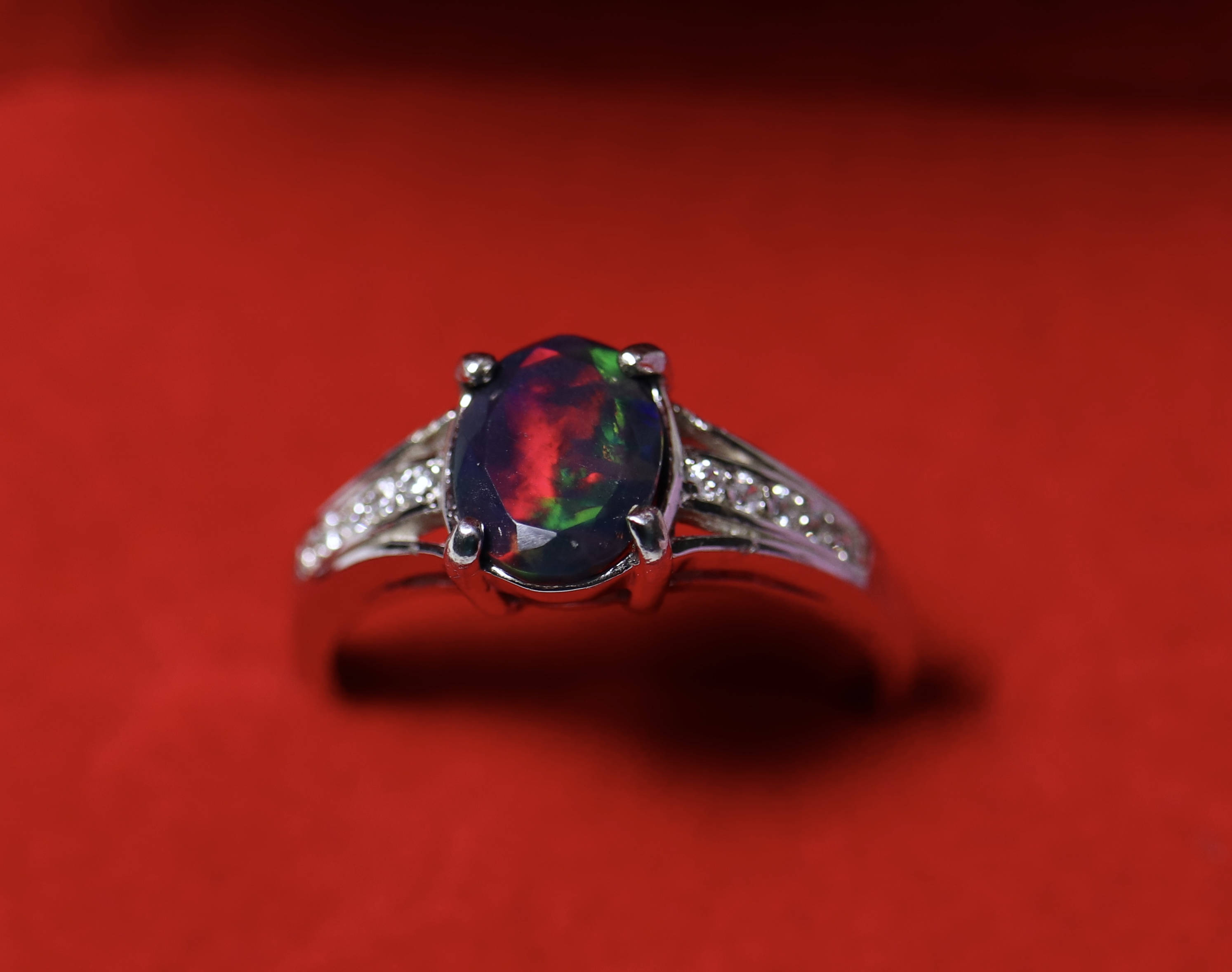 Black fire opal ring, opal engagement ring, red fire black opal, silver ...
