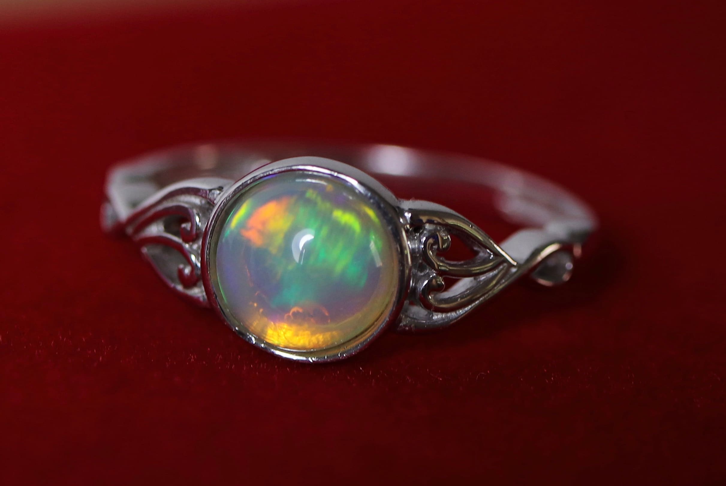 Art Deco Opal Ring Silver Opal Jewelry Round Opal Ring Birthstone art-deco-opal-ring-silver-opal-jewelry-round-opal-ring-birthstone