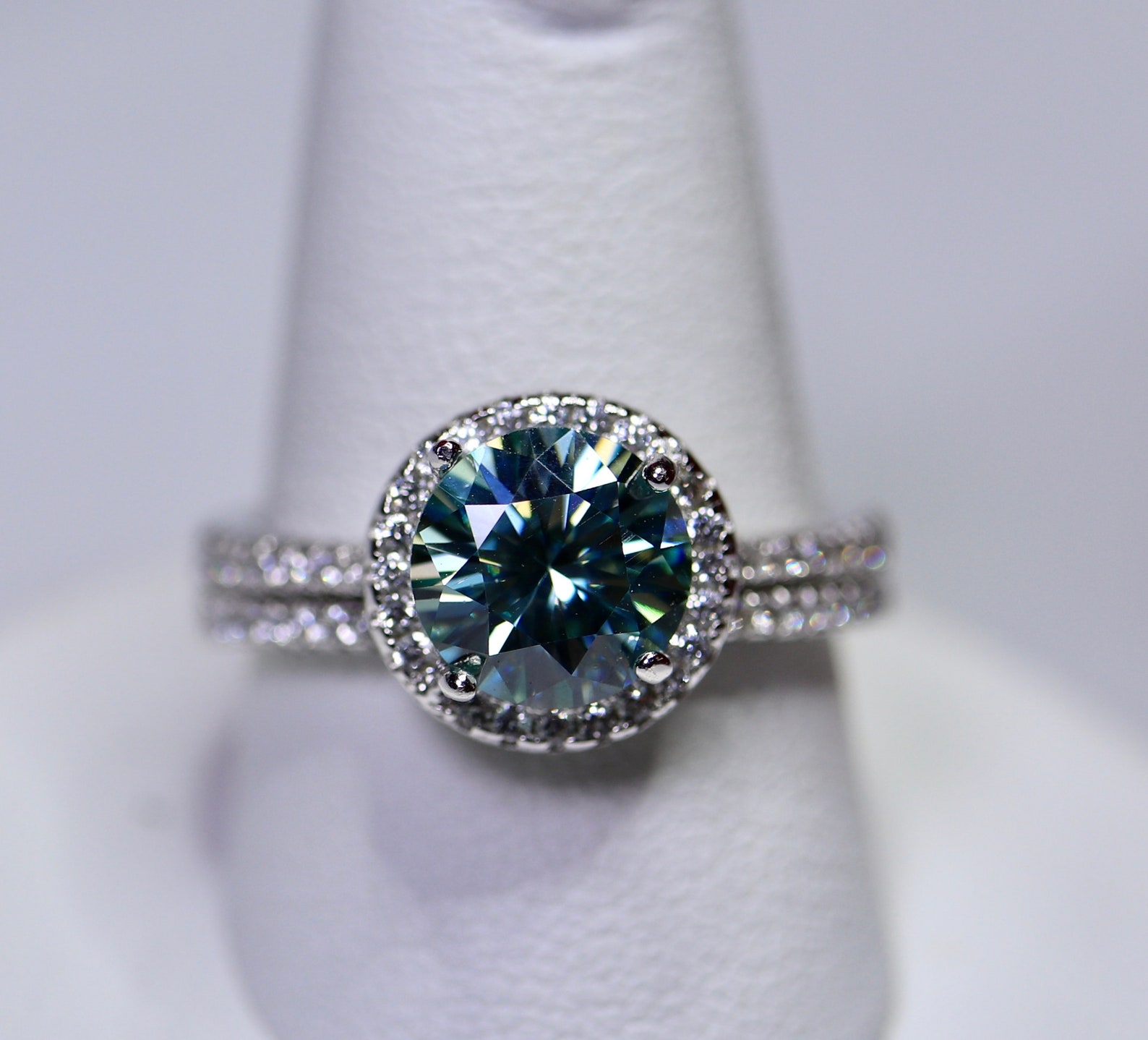 Blue Moissanite Moissanite Ring Set Blue Moissanite Ring - Etsy