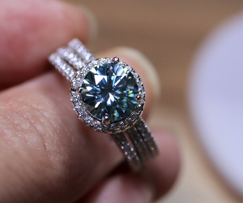 Blue Moissanite Moissanite Ring Set Blue Moissanite Ring - Etsy