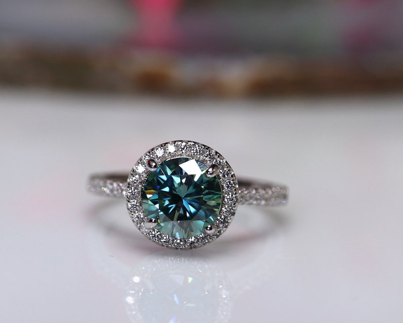 Blue Moissanite Moissanite Ring Set Blue Moissanite Ring - Etsy