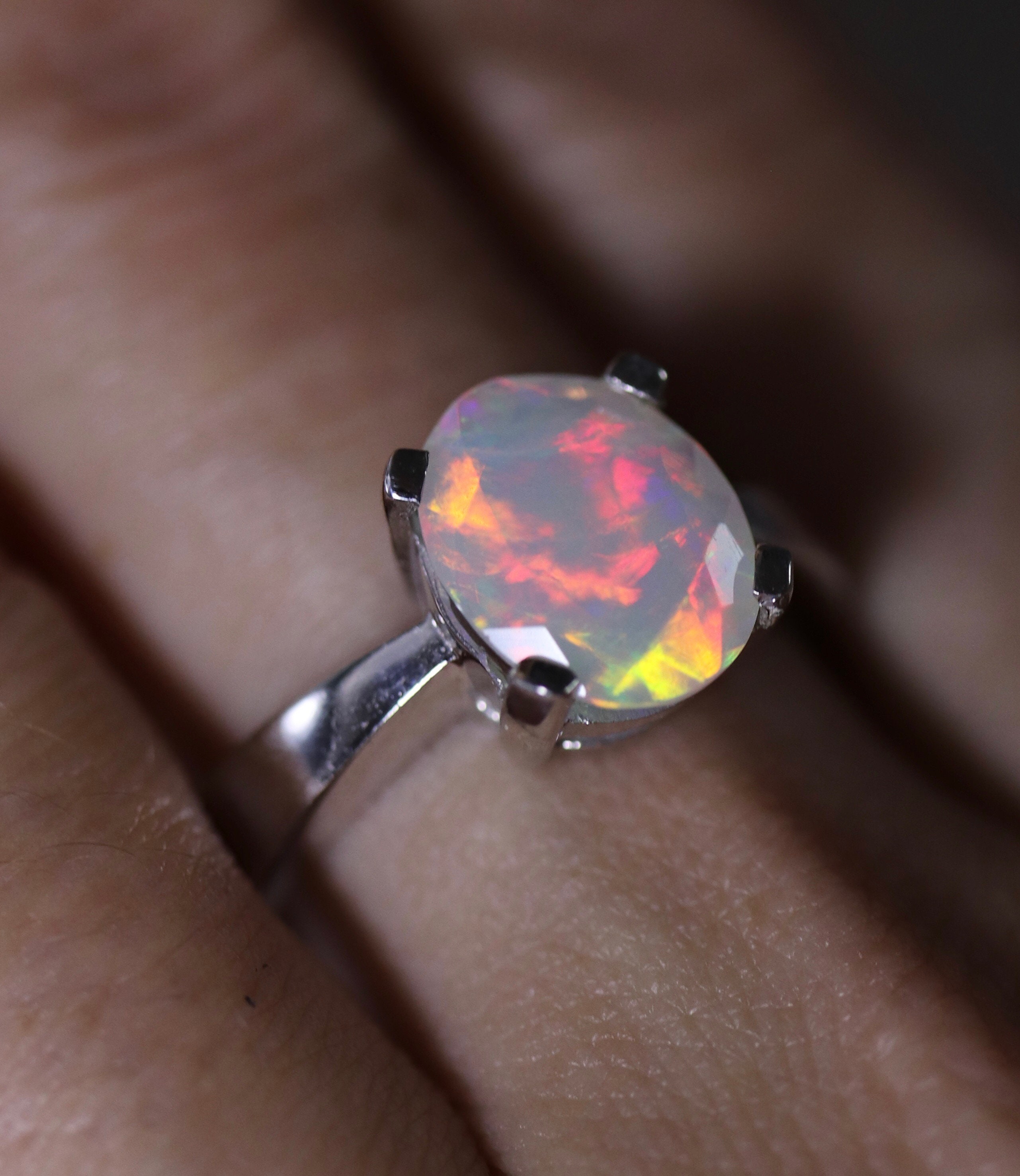Rainbow Opal Ring Natural Fire Opal Glowing Rainbow Opal | Etsy