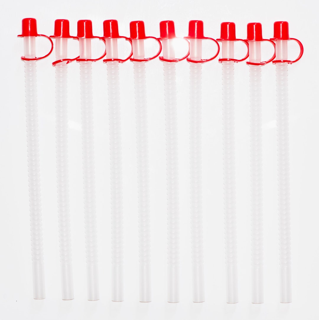 9 Inch Long Flexible Reusable Straws With Red Straw Caps - Set of 10 ...