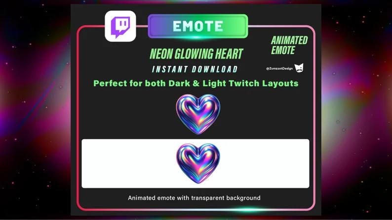 Animated Gemstone Neon Heart Emote - Etsy