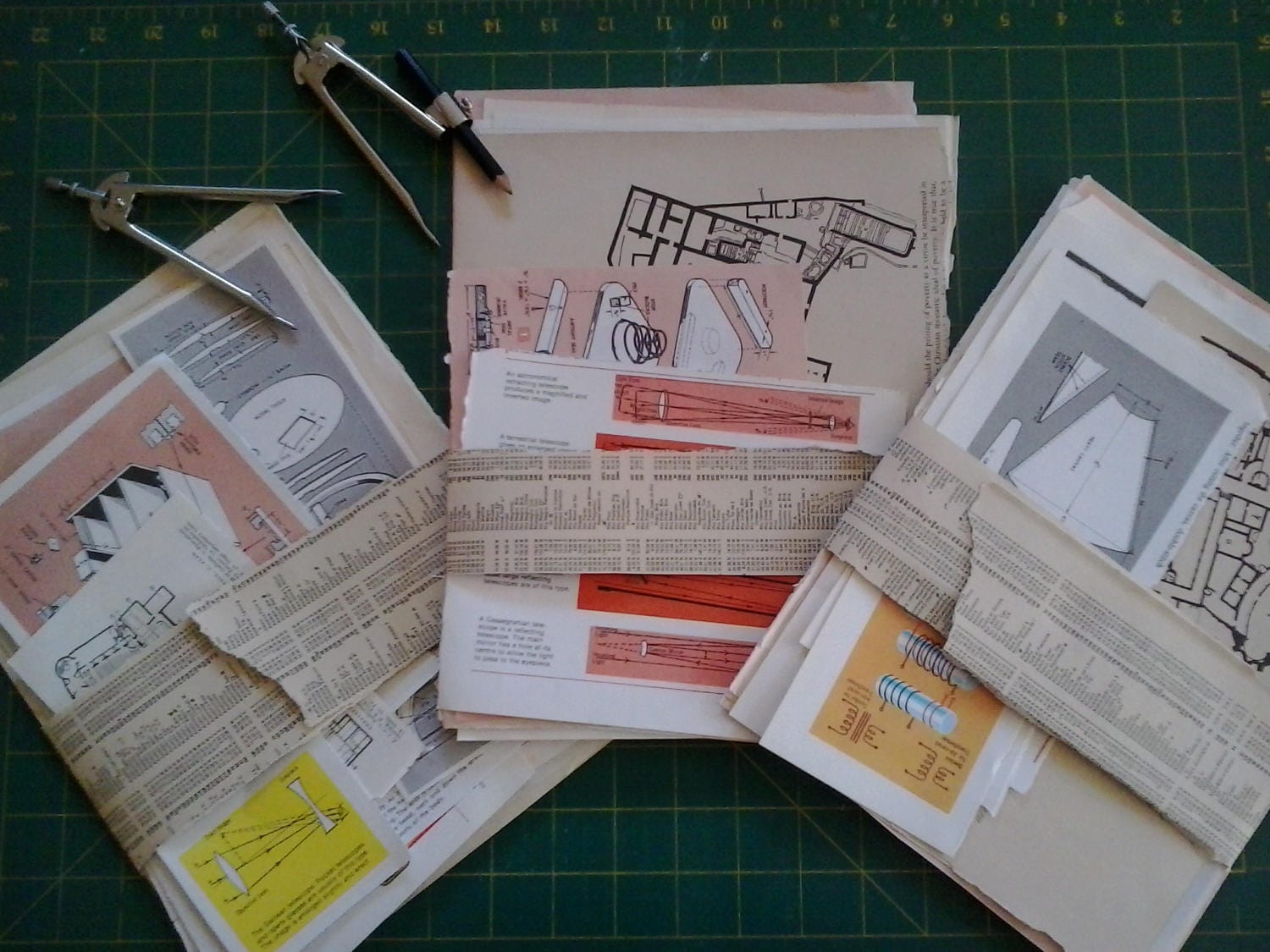 Vintage paper science maths space technical trades theme diagrams plans ...