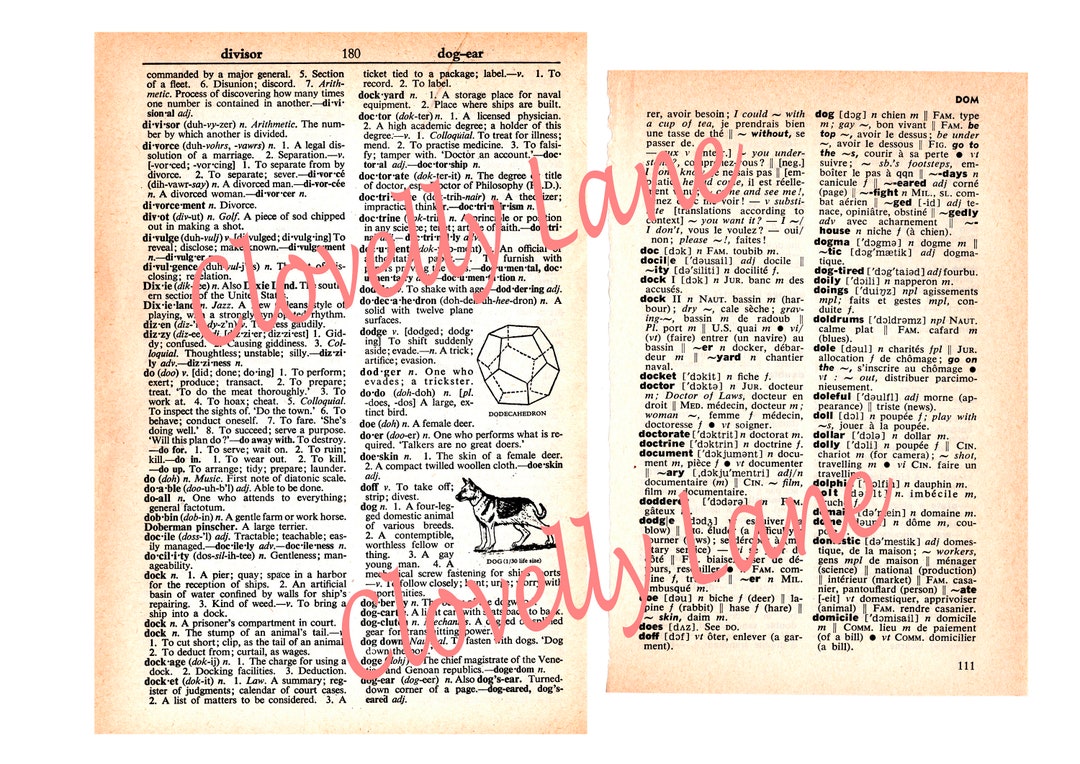 Dogs Vintage Dictionary Pages DIGITAL DOWNLOAD Featuring Definition of ...