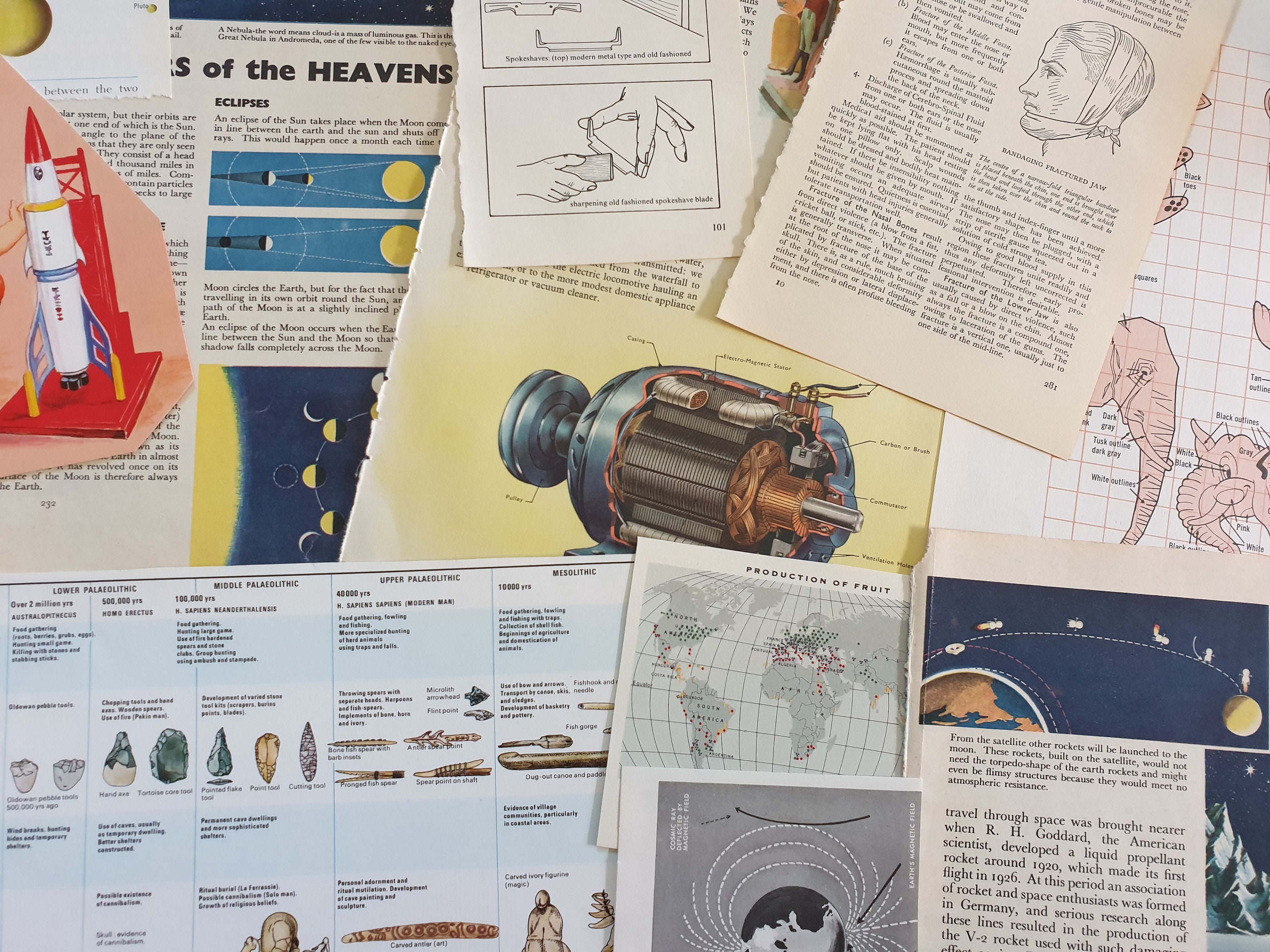 Vintage paper science maths space technical trades theme diagrams plans ...