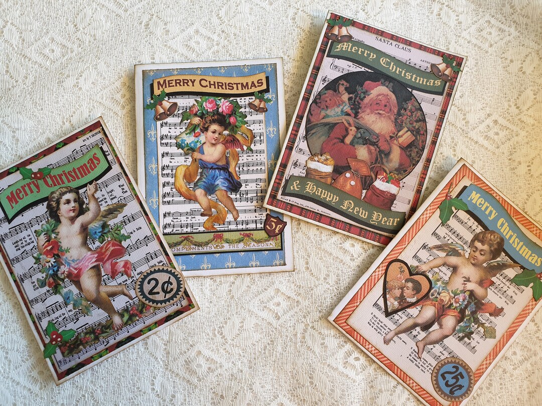 Vintage Christmas Card Collage Kit DIGITAL Download, Printable Sheets ...