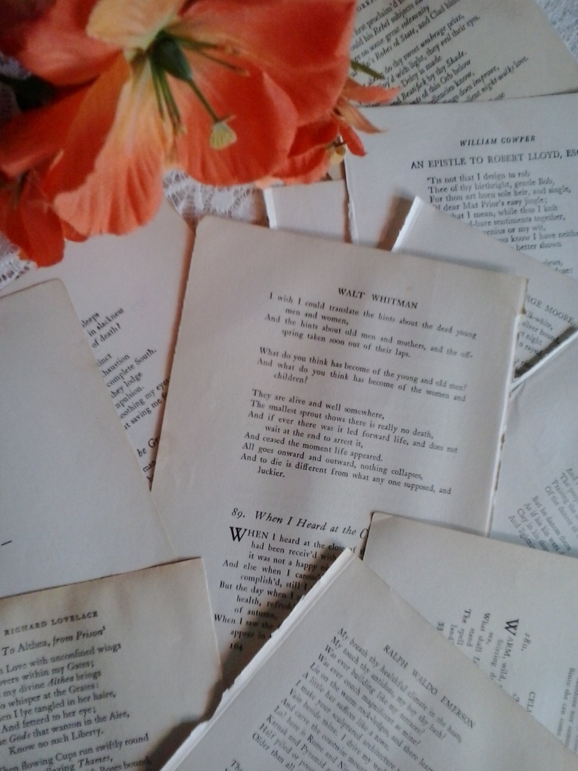 Vintage antique paper pages of poetry poems from old books for | Etsy
