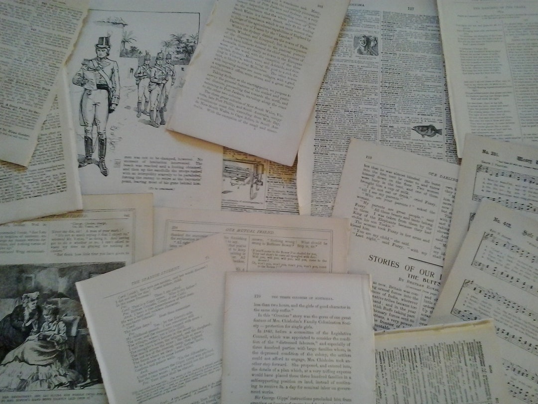 Antique Vintage Paper Pages From 100 Yr Old Victorian Era Books for Art ...