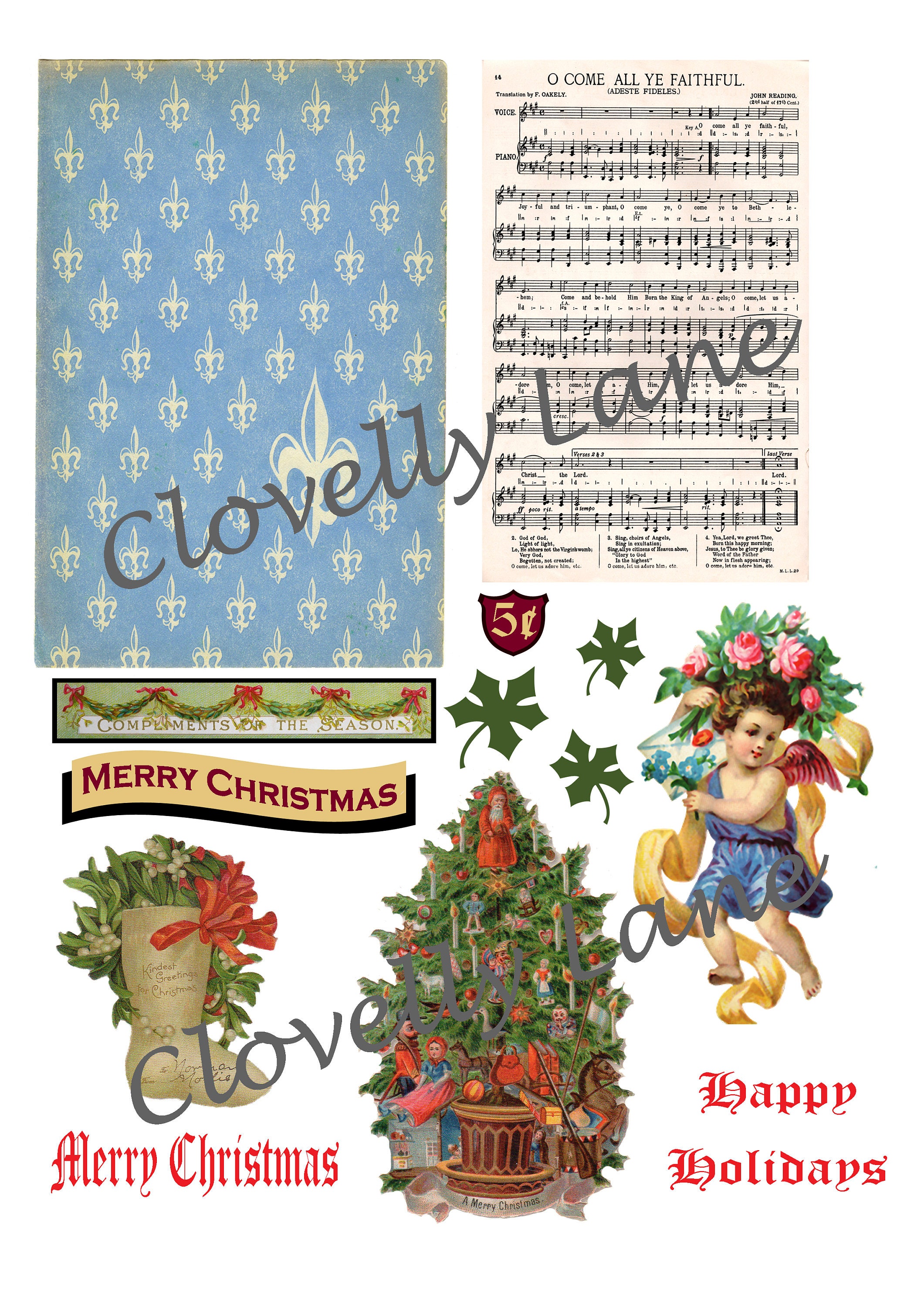 Vintage Christmas Card Collage Kit DIGITAL Download, Printable Sheets ...