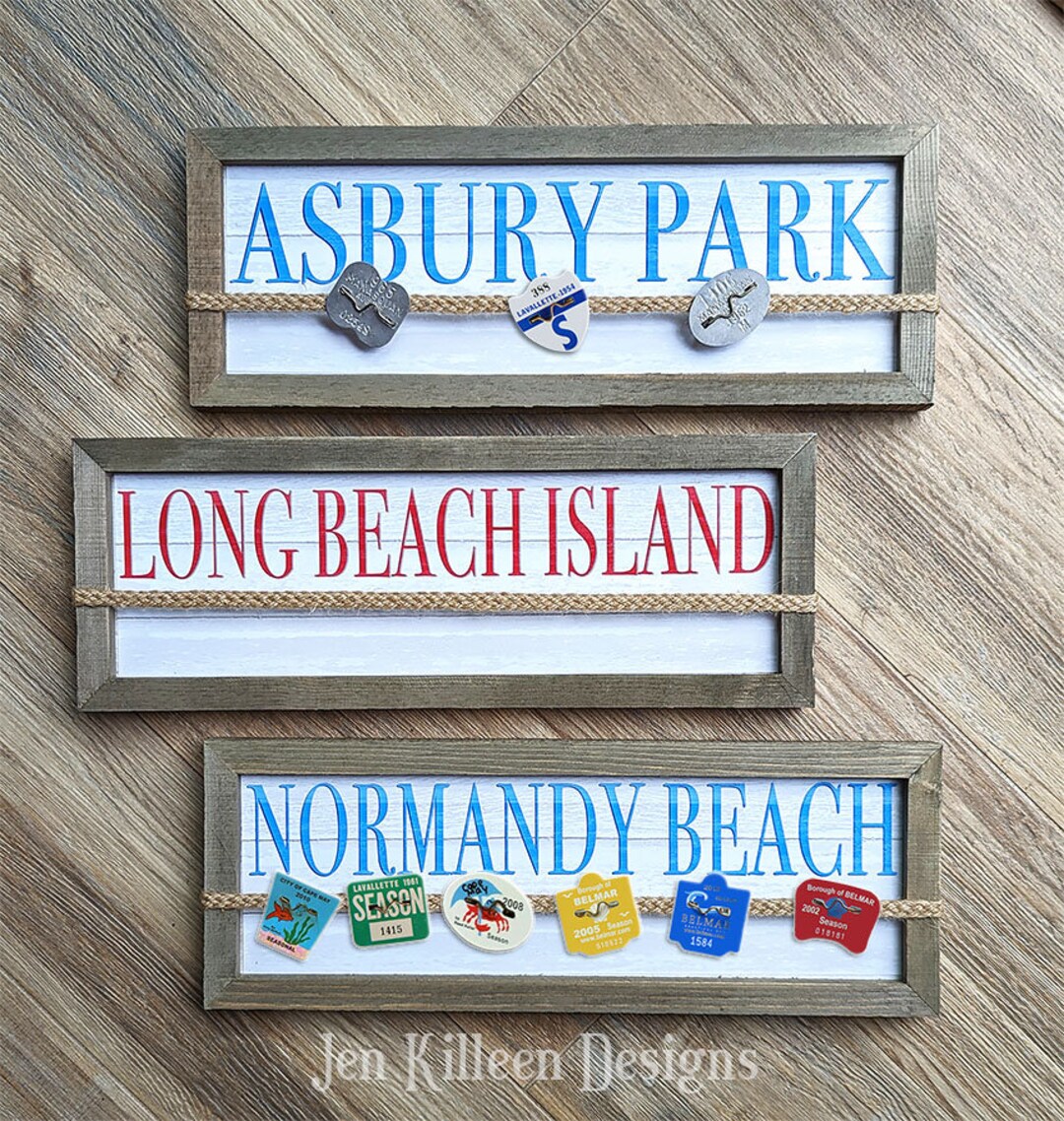 Beach Badge Collection Display With Custom Town, Beach Badge Holder, NJ ...