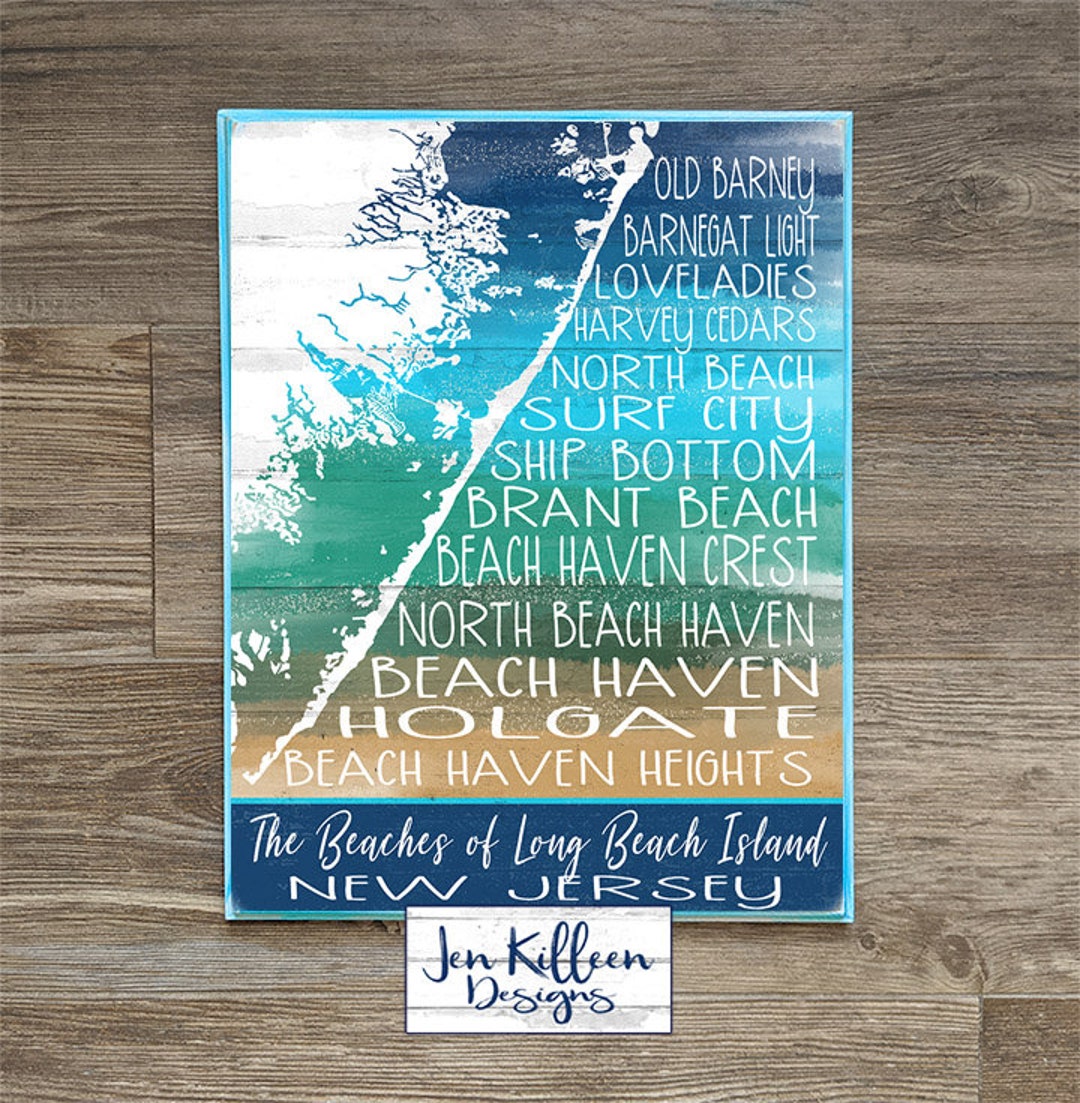 New Jersey Beach Map Sign, Beaches of Long Beach Island Map, Jersey ...