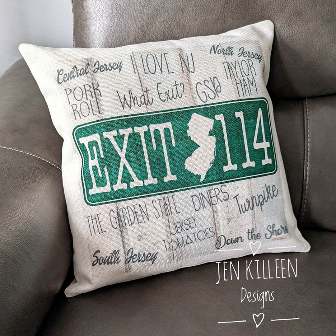 New Jersey Parkway Exit Sign Pillow, Custom NJ Exit Sign Pillow, Garden ...