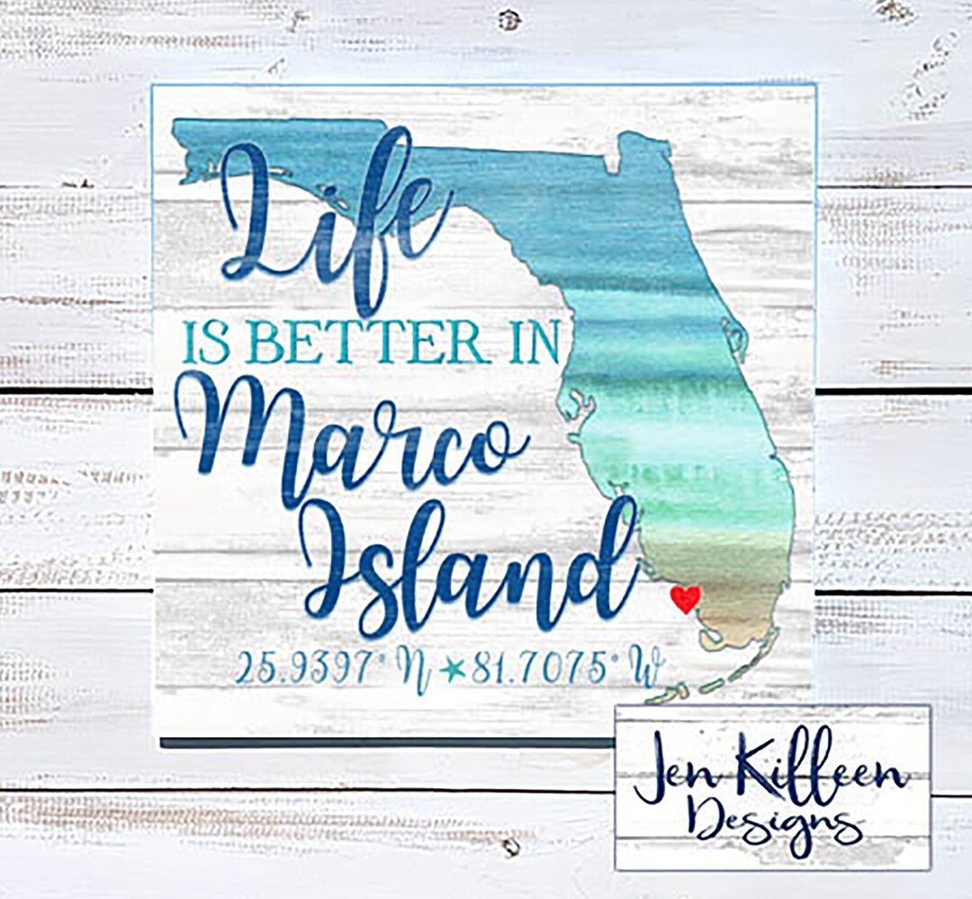 Marco Island Florida Sign: Beachy Watercolor Art, Custom Florida Town ...
